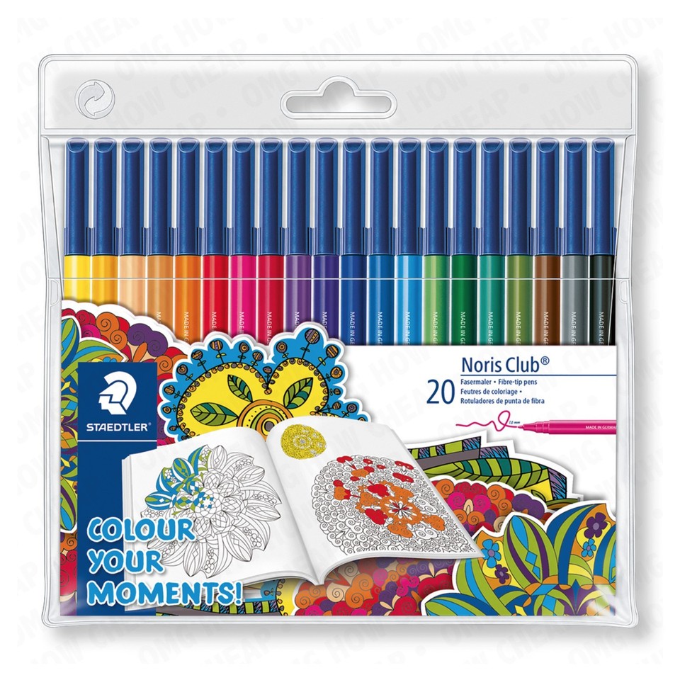 STAEDTLER Noris Club Felt Tip Pens in Wallet 20 - Adult Colouring ...