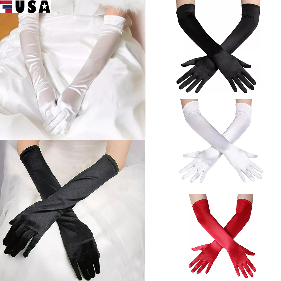 Women's Satin Long Gloves Opera Wedding Bridal Evening Party Prom ...