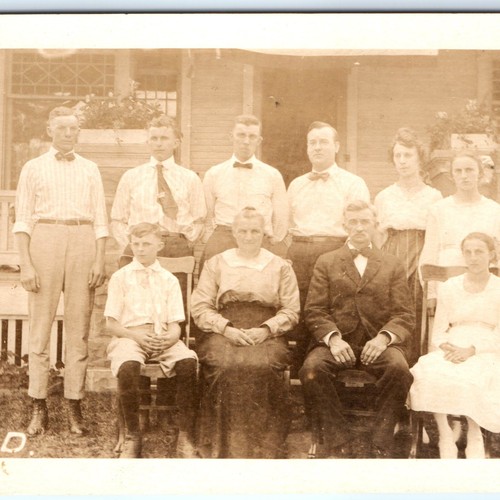 c1910s Group Family Outdoors RPPC House Real Photo Men L.A.D Cary ...