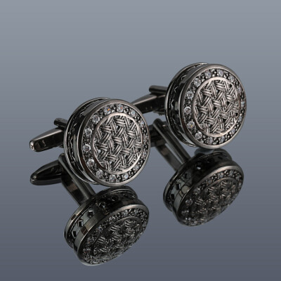 1 Pair Gray Round Cufflinks for Men Fashion Crystal Mens Cufflinks ...