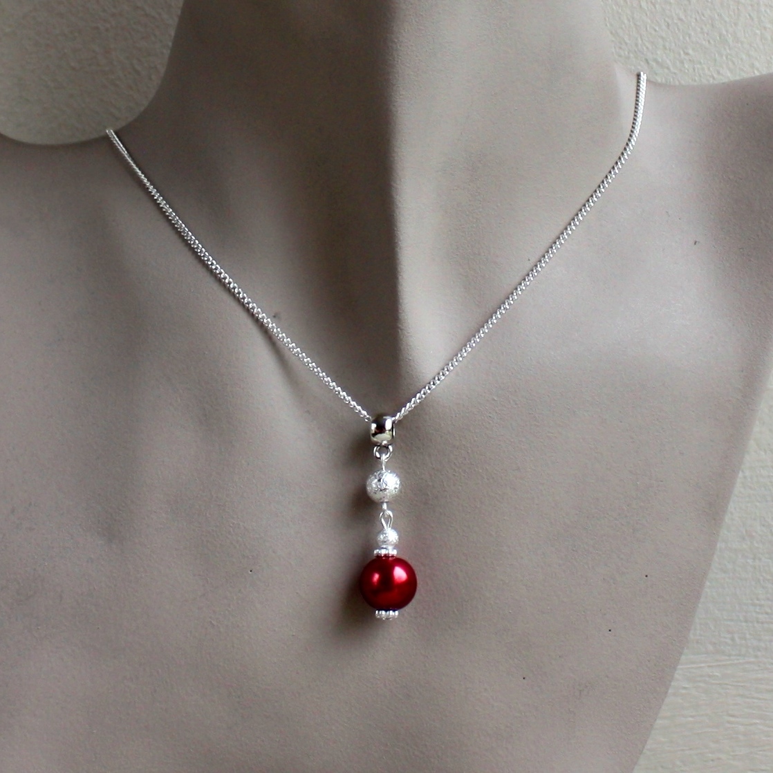 Red pearl necklace bracelet earrings silver wedding bridesmaid ...