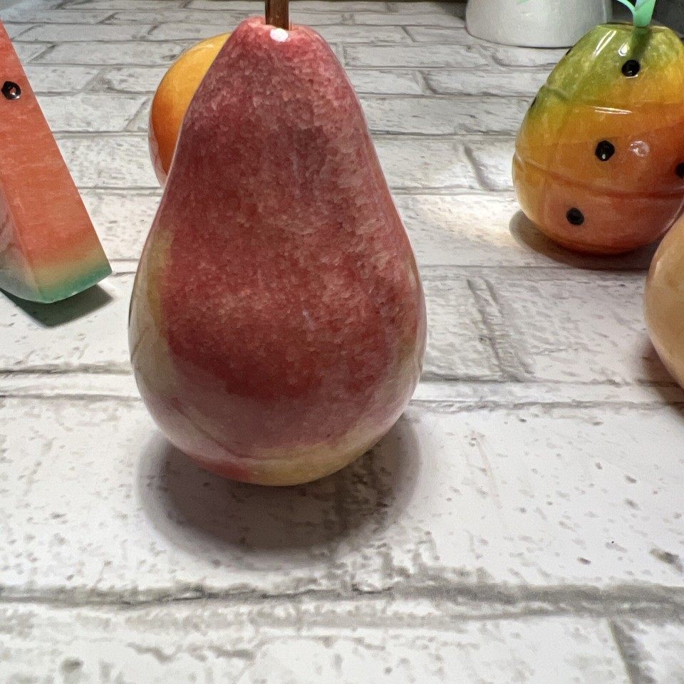MCM ALABASTER MARBLE ONYX STONE FRUIT Melon 2Peach Pineapple Apple Pear ...
