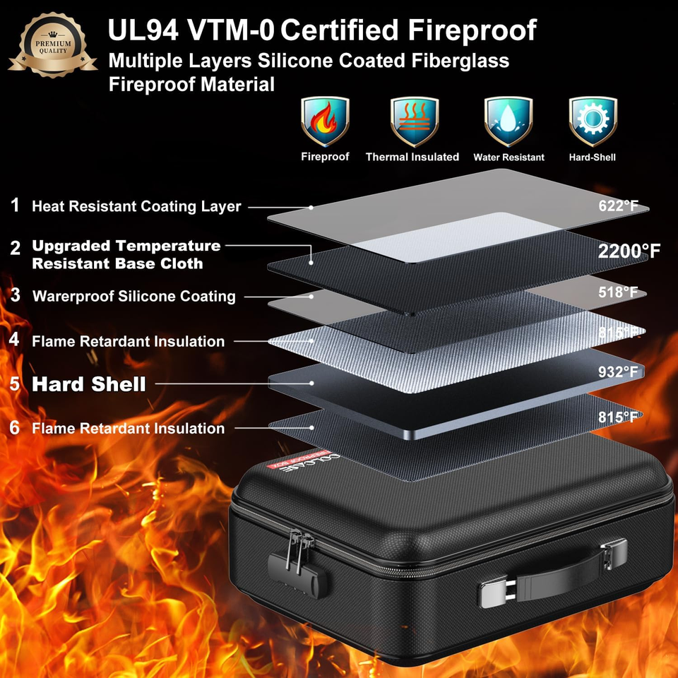 COLCASE Fireproof Document Box, Hard Fireproof Case with Lock Hard ...