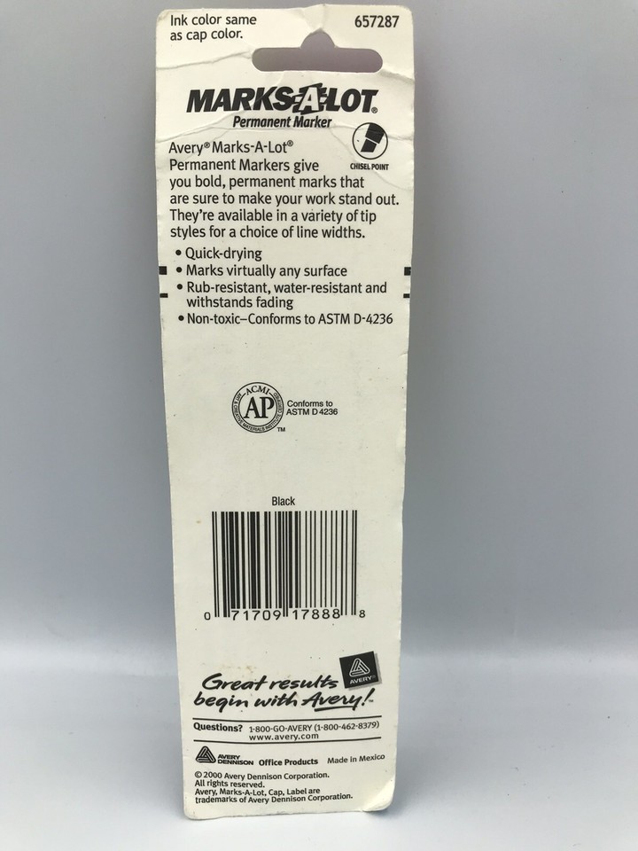 Vintage Y2K 2000 NOS Avery Marks a Lot Permanent Black Marker, Chisel ...