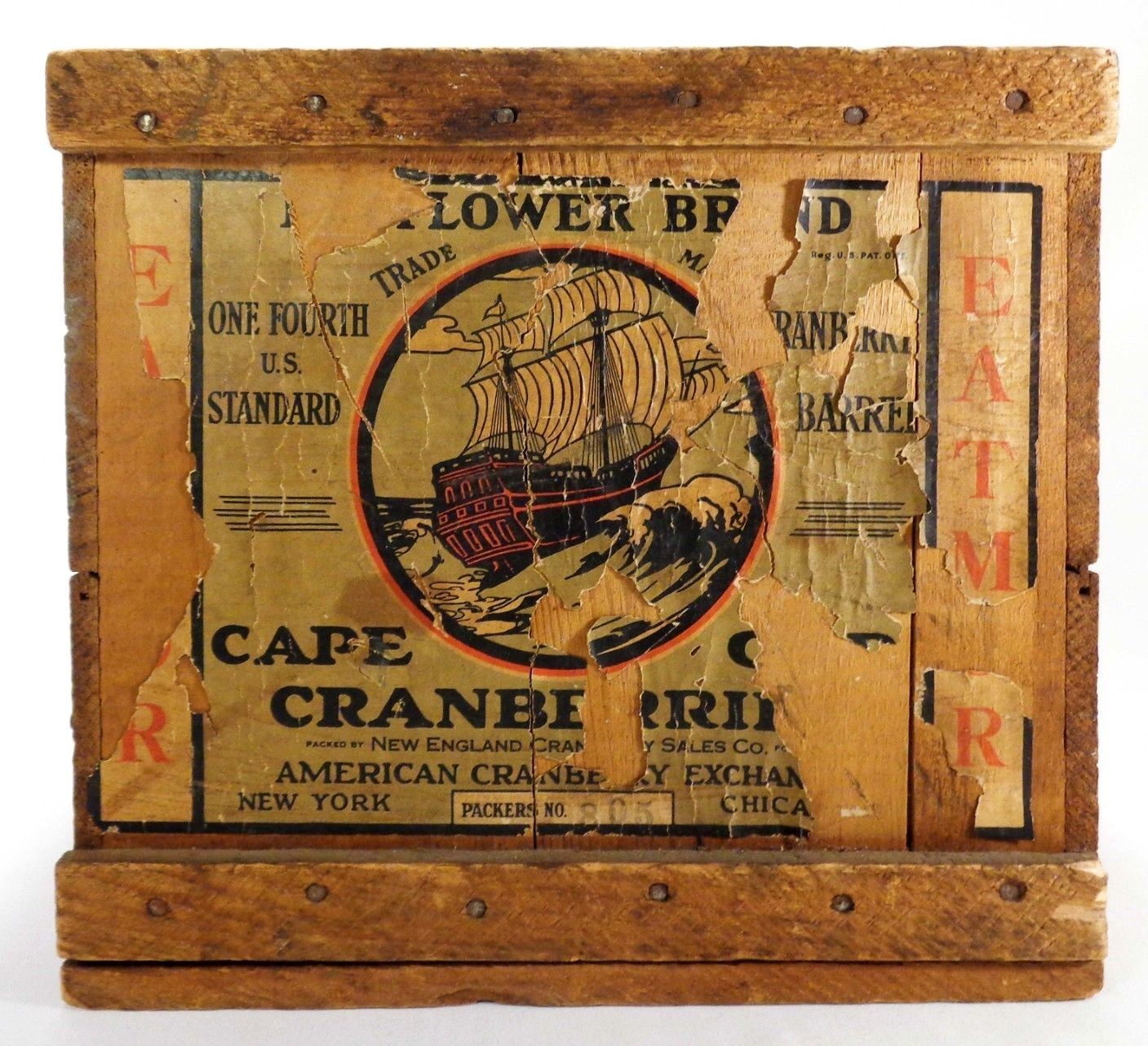 EARLY 20TH C VINT MAYFLOWER BRAND CAPE COD CRANBERRY WOOD BOX CRATE ...