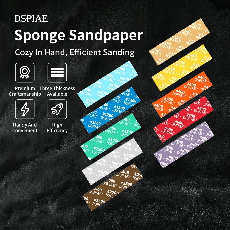DSPIAE: Sanding Sponge - #180 - #2500 Grits : 2 - 5mm Sponge Thickness ...