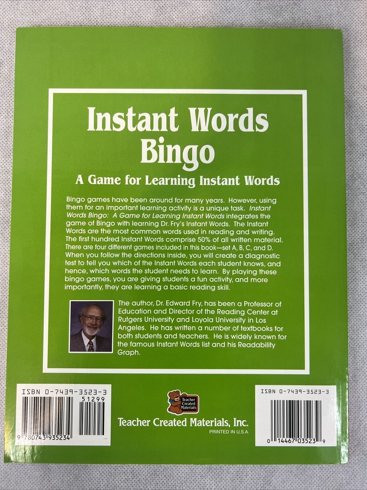 Instant Words Bingo, Grades K-2 : A Game for Learning Instant Words | eBay
