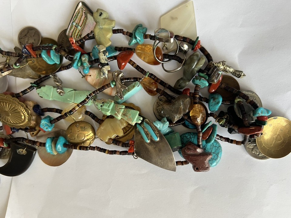 Vintage Mixed Materials Native American 3 Strands Necklace RARE | eBay