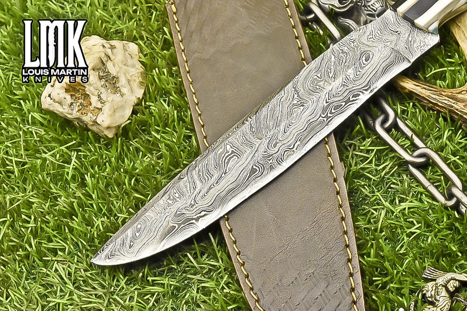 LMK Hand Forged Full Tang Knife Twist Damascus Hard Wood Survival ...