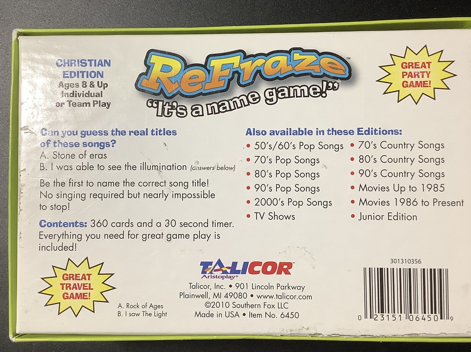 2010/Refraze “It’s a name game!”/Christian Edition—COMPLETE 23151064509 ...