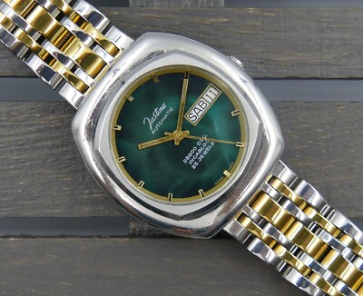 70's vintage watch mens Justina automatic 28800 OSC. ETA 2878 green ...