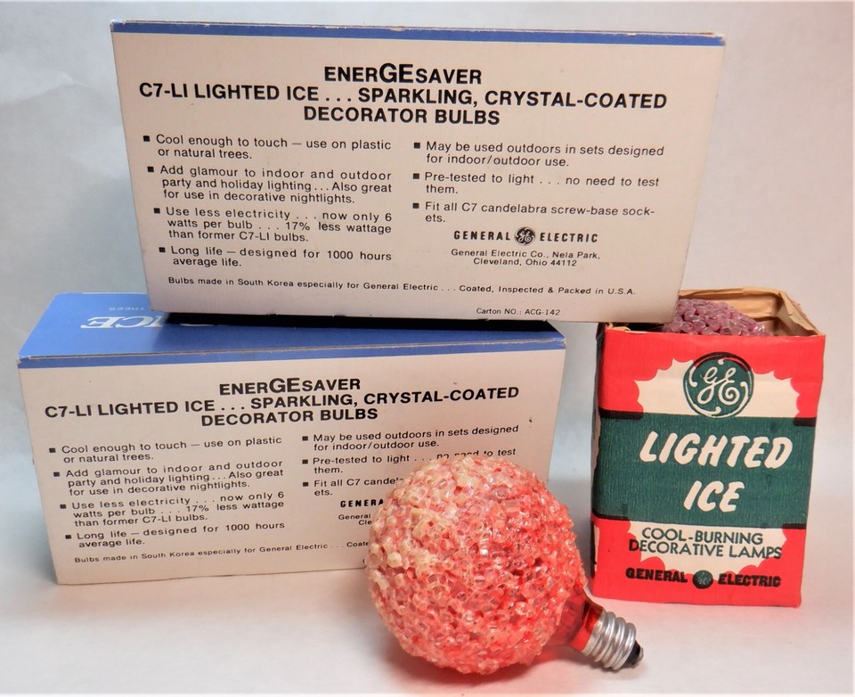 #A VTG CHRISTMAS ORNAMENT G. E. LIGHTED ICE LIGHT BULBS 6 SUGARED ...