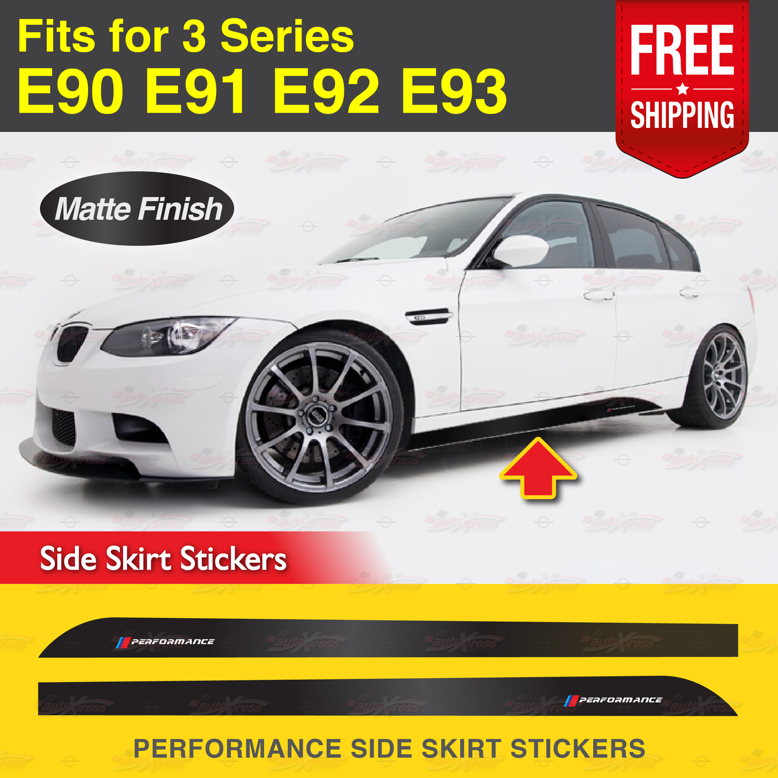 Performance Side Skirt Decals MATTE Vinyl Stickers for BMW E90 E91 E92 ...