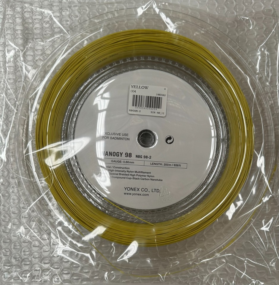 YONEX Nanogy 98 Badminton String 200m Coil NBG98-2 Yellow, Genuine Made ...