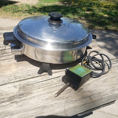 Saladmaster 11" Electric Skillet Fry Pan 7817 Oil Filled Vapo Lid ...