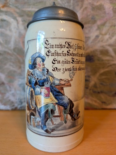 Antique (1890's) V&B METTLACH 1 L Landsknecht Beer Stein Pewter Ceramic PUG | eBay