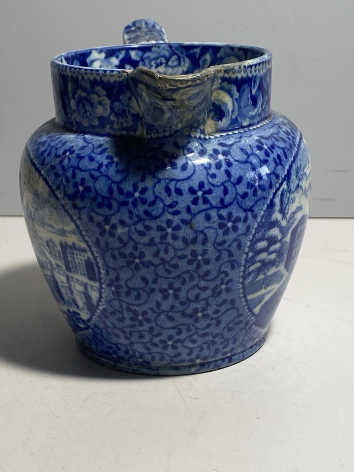 Historical Staffordshire Blue Pitcher New York City Hall Boston State ...