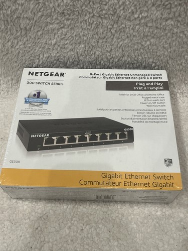 NETGEAR 8-Port Gigabit Ethernet (GS308) Home/Office Network Hub - New ...
