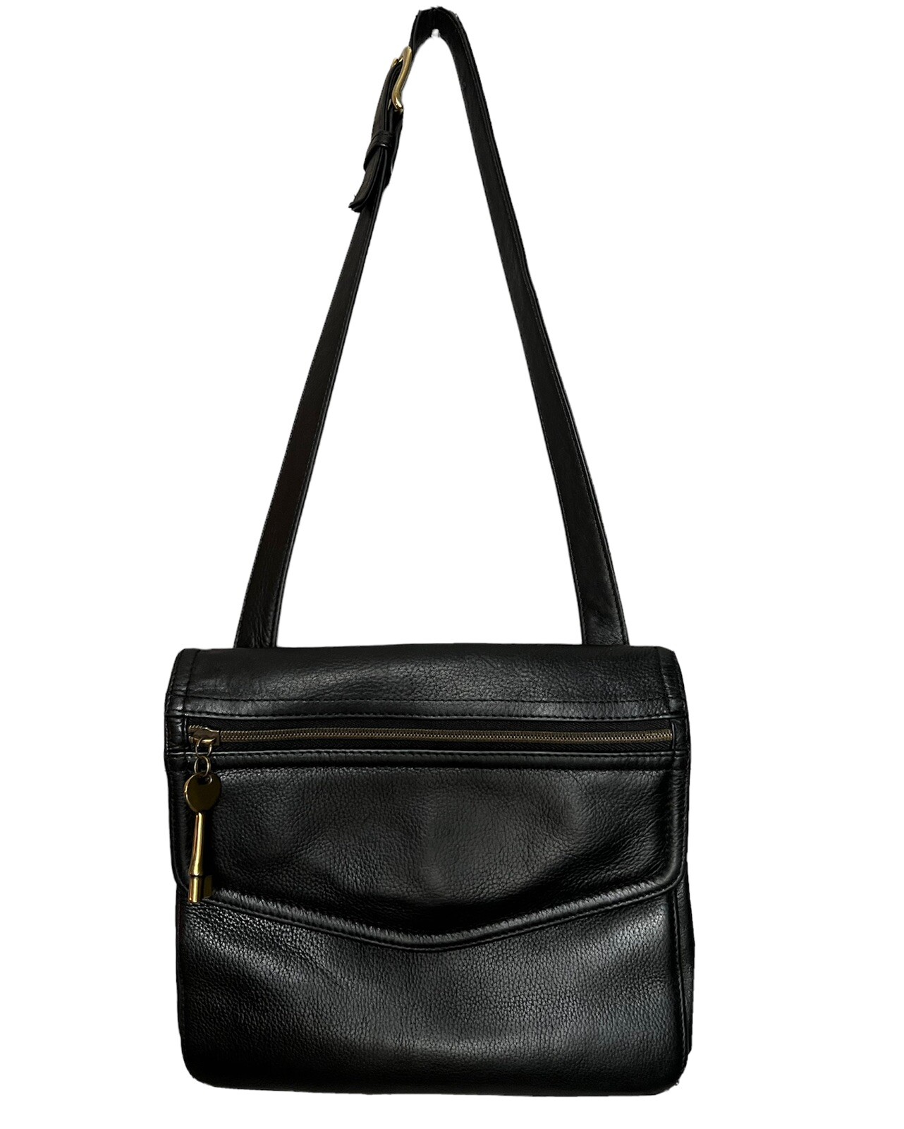 Vintage FOSSIL 1954 KeyPer Black Genuine Leather Purs… - Gem