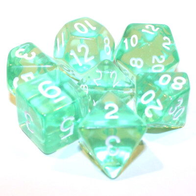 7 Piece Polyhedral Dice Set - Translucent Pastel Green w/ Citrus Bag | eBay