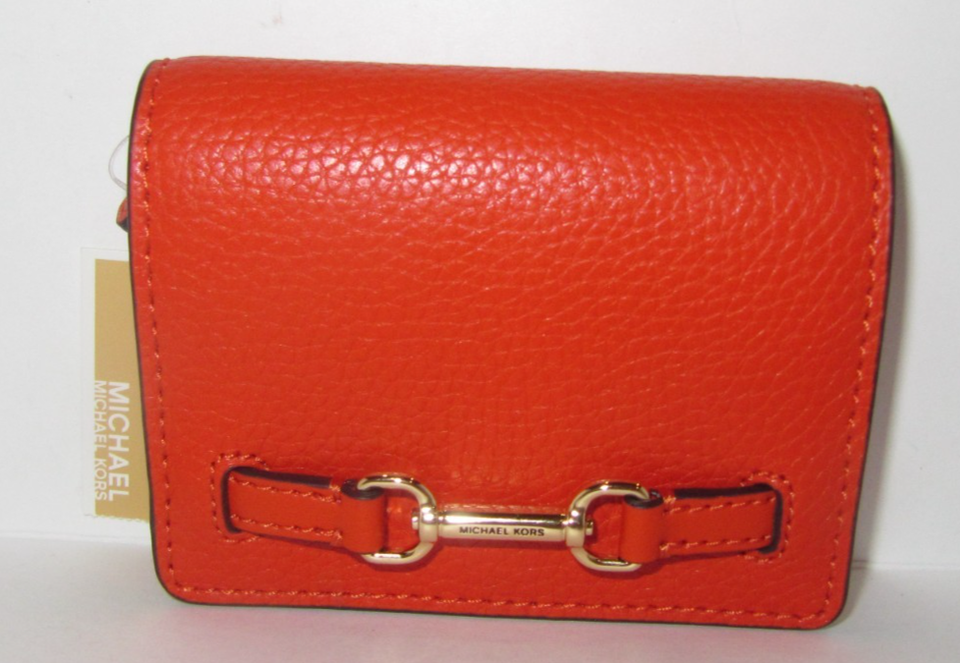 Michael Kors Carson Small Flap Pebbled Leather Card Wallet Red Clay ...