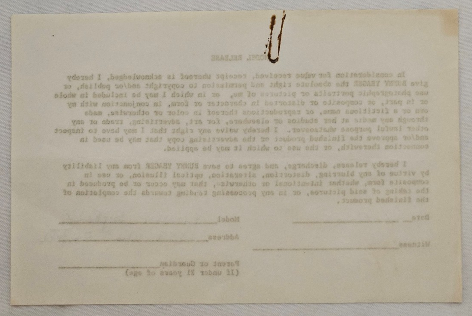 Bunny Yeager Signed Estate 1958 Model Release Form Dottie Sykes | eBay