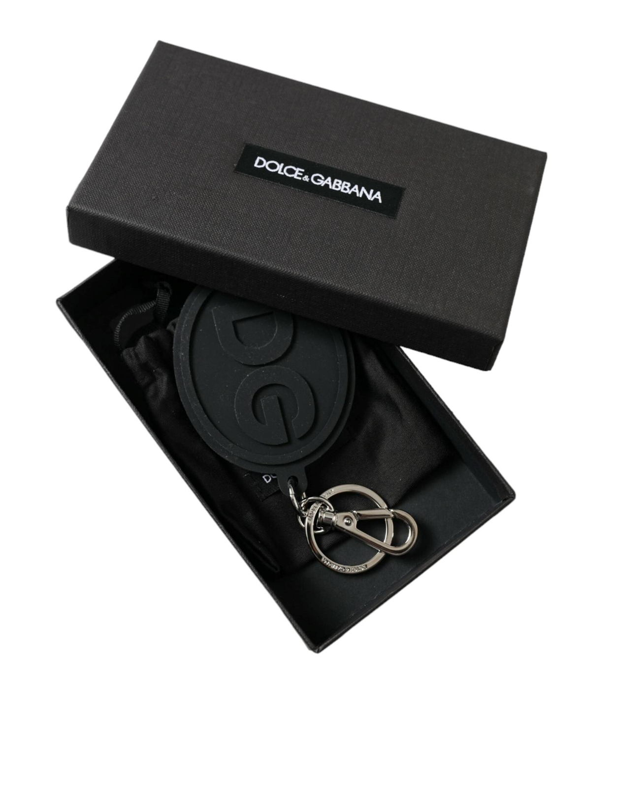 Dolce&Gabbana Unisex Black Keychain Rubber Brass DG Logo Print Round ...