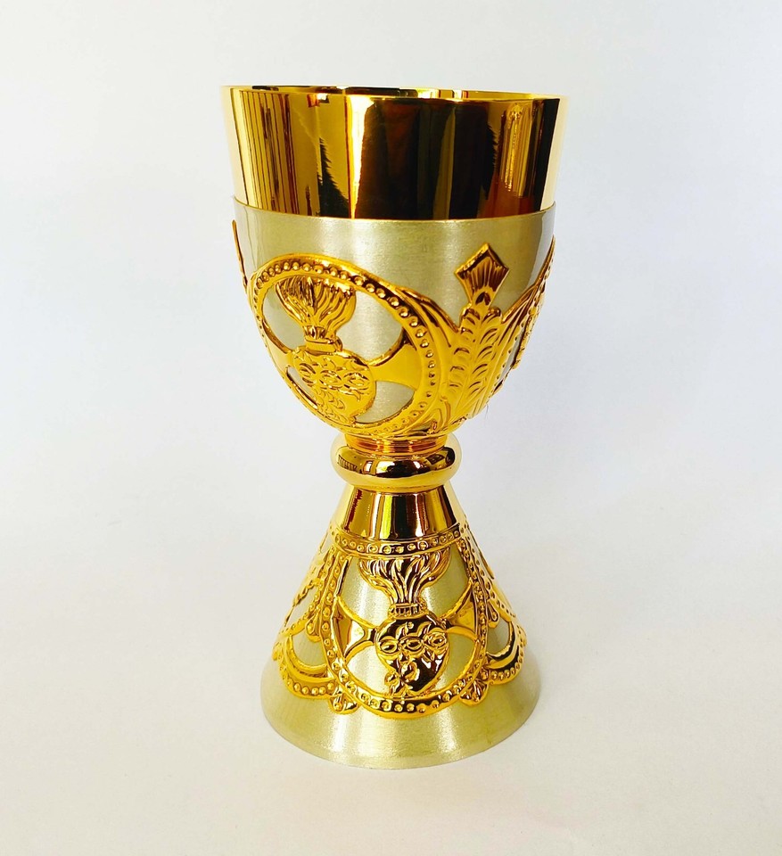 Chalice & paten Brass Gold Plated Goblet Holy Religious Gift Church ...