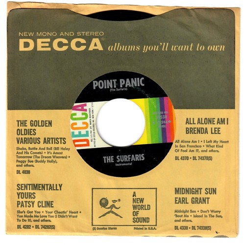 The Surfaris 1963 Decca 45rpm “Point Panic” b/w “Waikiki Run” SurF ...
