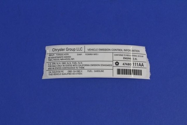Emission Label Mopar 47480111AA fits 2015 Chrysler 200 for sale online ...