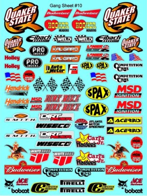 CLEAR VINYL Sticker Sheet 10 Sponsor Decal 1/24-1/16 Scale DIE CUT ...
