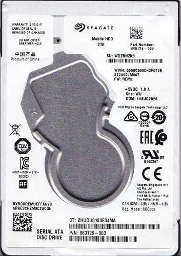 ST2000LM007 p/n 1R8174-022 s/n WDZ f/w REM2 WU AUG/2020 2TB SATA 2.5 ...