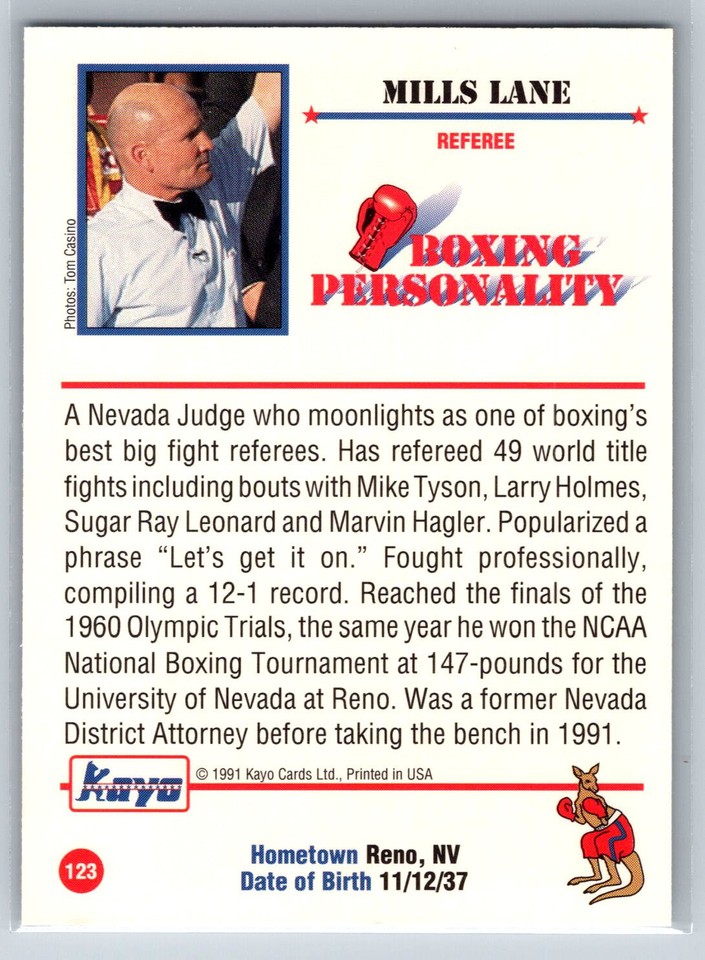 1991 Kayo Boxing Judge Mills Lane Referee #123 | eBay