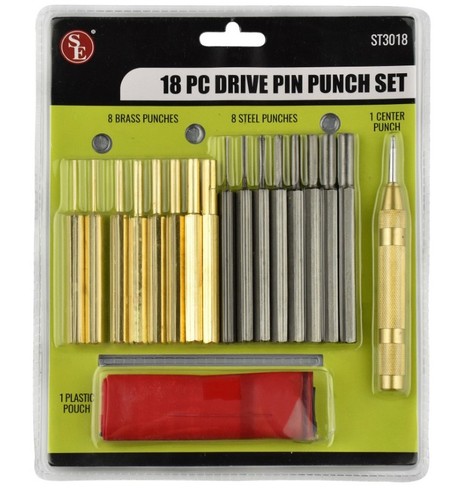 SE 18pc Drive Pin Punch Set including Brass, Steel Punches & 1 Auto ...