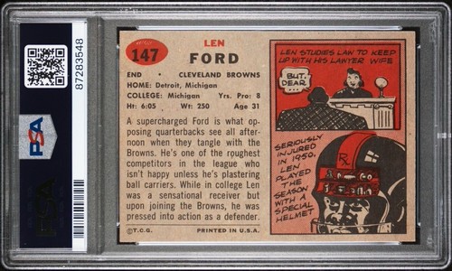 1957 Topps Football Len Ford Cleveland Browns #147 PSA 7 NM | eBay