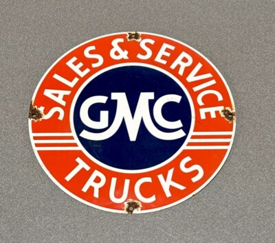 VINTAGE 12” GM GENERAL MOTORS PORCELAIN SIGN GAS OIL CAR TRUCK ...