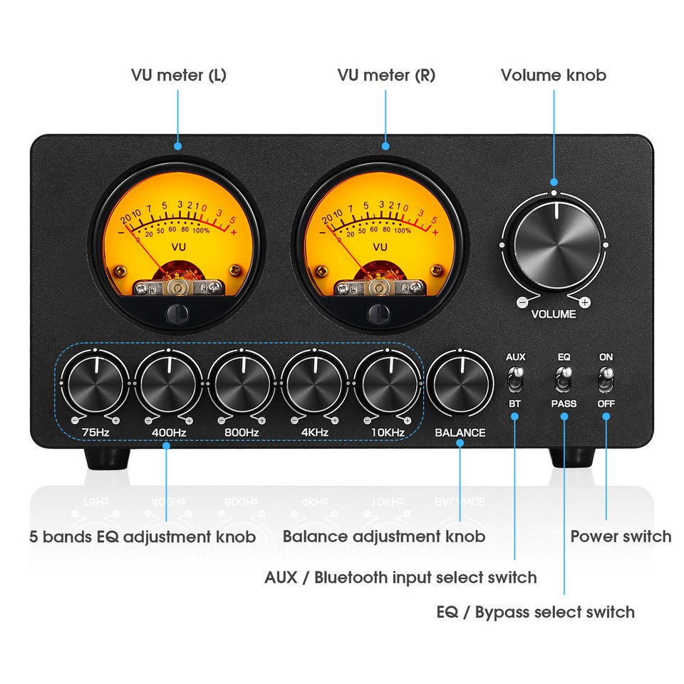 HIFI Bluetooth 5-Band EQ Equalizer Stereo Audio Preamp Speaker Receiver ...