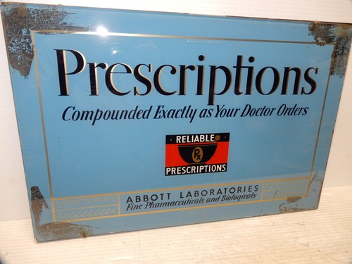 ANTIQUE REVERSE PAINTED GLASS ABBOTT PHARMACEUTICAL ADVERTISING SIGN CA ...