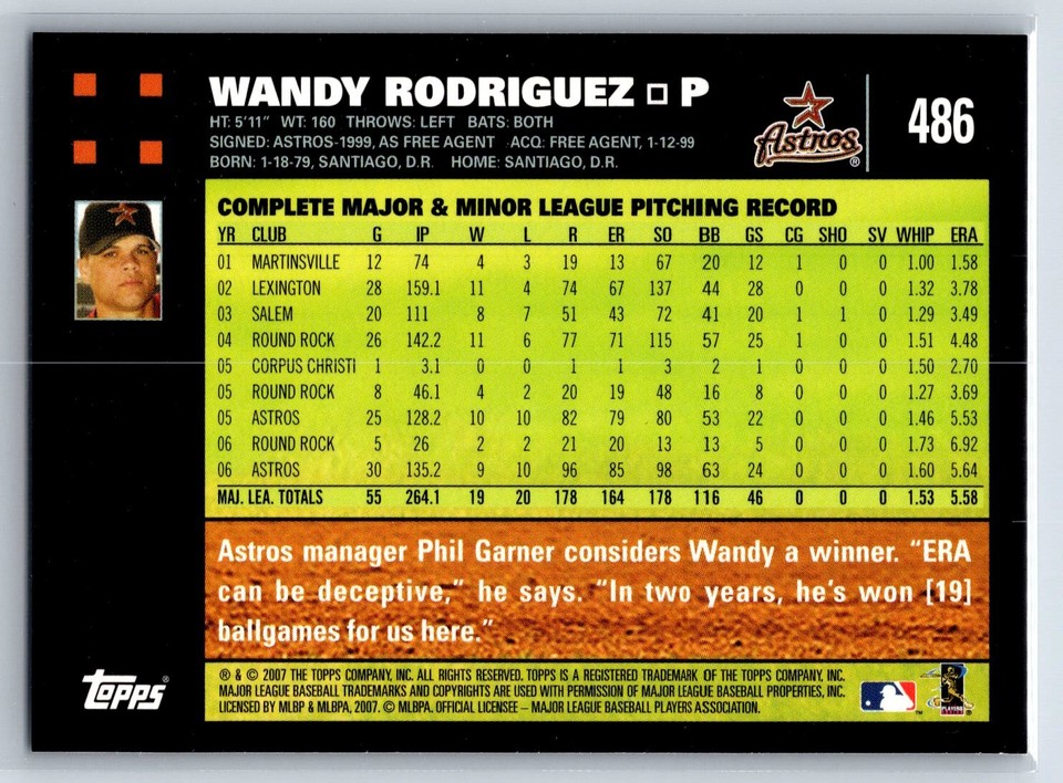 2007 Topps Wandy Rodriguez Houston Astros #486 | eBay