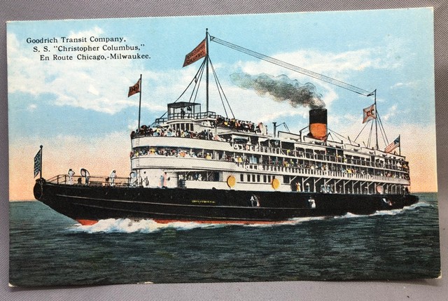 c 1920 GOODRICH STEAMSHIP LINES SS Christopher Columbus MI WI Postcard ...