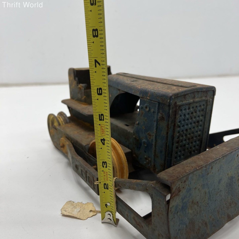Vintage Pressed Steel Bulldozer Crawler Tractor Toy Blue Metal For ...