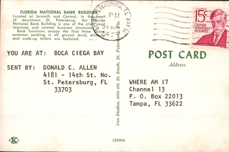 Postcard FL Florida National Bank Building St Petersburg Postmarked ...