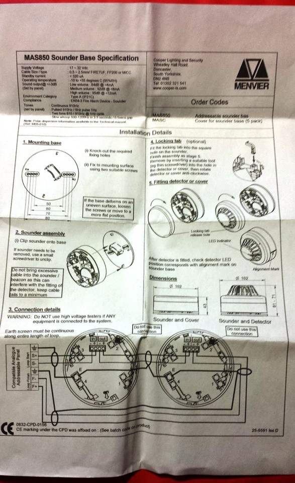 CAS380 Cooper Sounder Base Menvier MAS850 JSB FXN538 Cooper Menvier ...