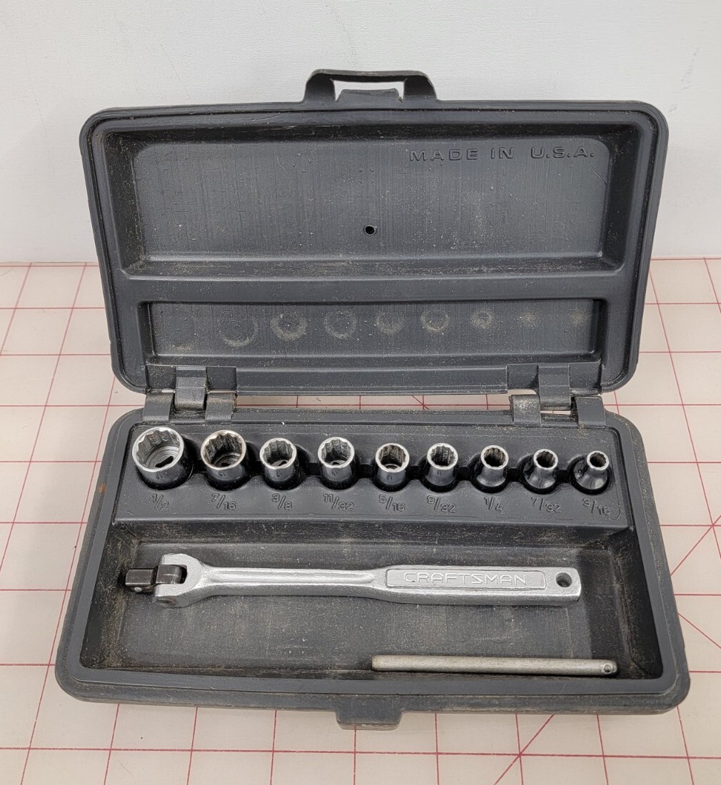 Vintage Craftsman -V- 1/4” Dr 12 Point SAE Socket Set USA 43523 | eBay