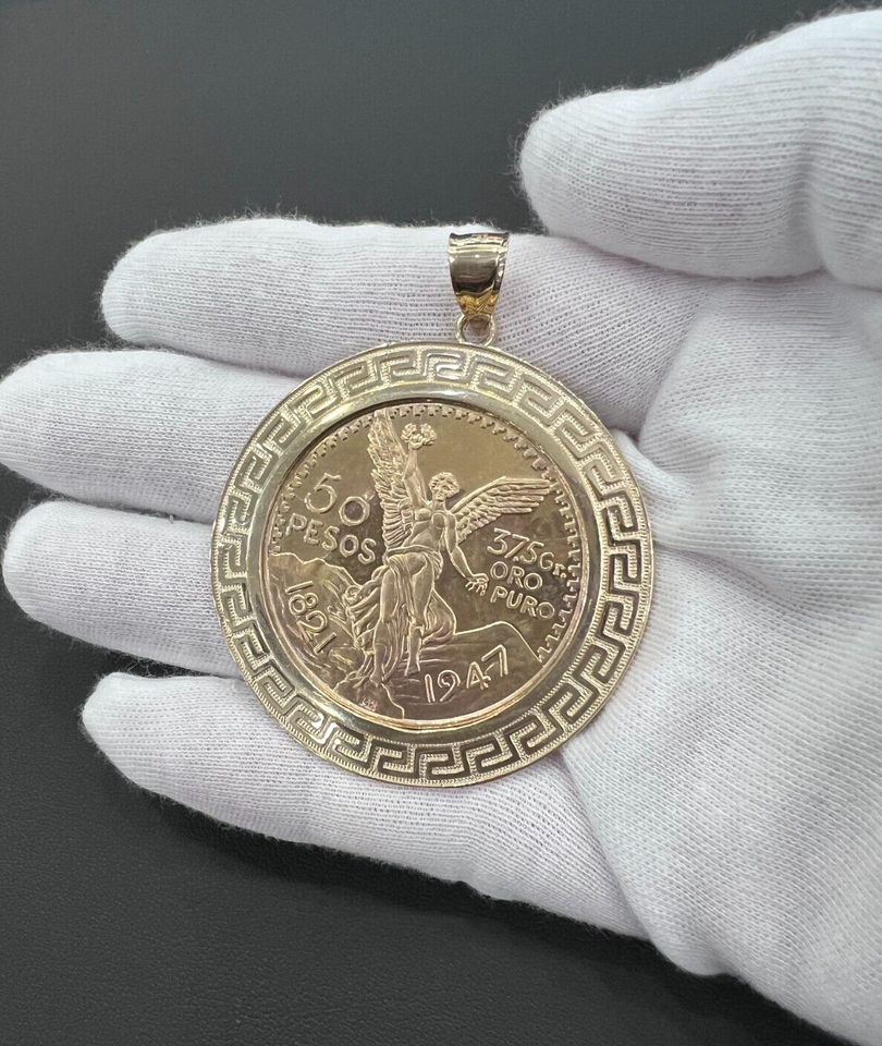 Real 14k Gold Solid Mexican Centenario 50 Pesos 1947 Coin Pendant with ...