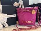 New Chanel 23B Mini 22 Bag Shiny Calfskin Gold Metal Purple Fuchsia ...