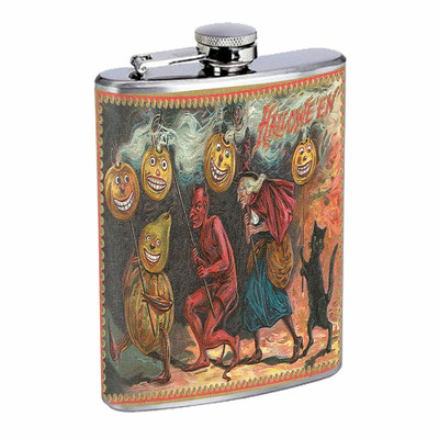 Vintage Halloween Hip Flask D18 8oz Stainless Steel Scary Old Fashioned ...