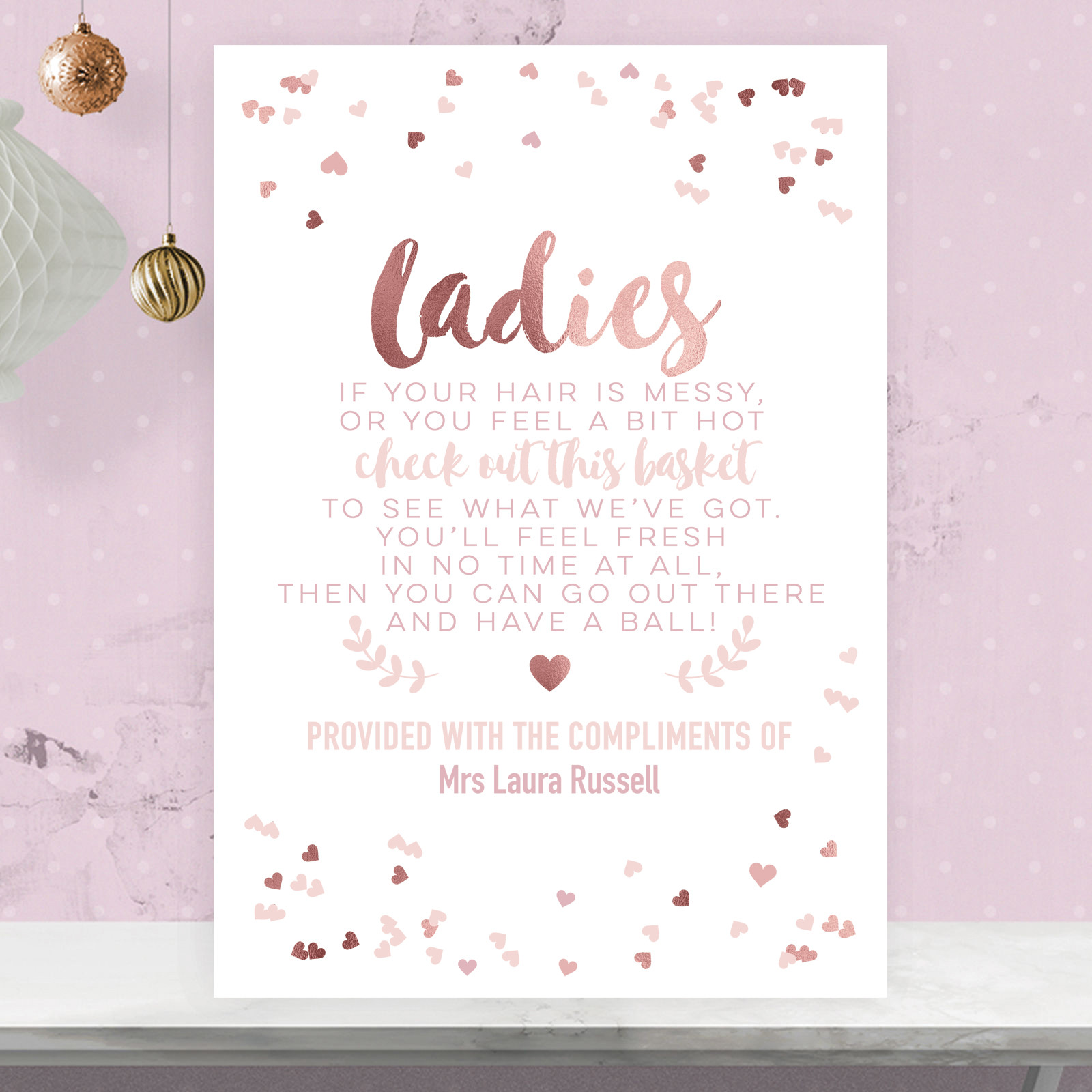 Personalised Ladies Toiletry Basket Wedding Sign Rose Gold Effect and ...