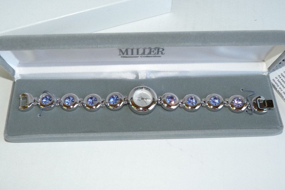 Nolan Miller Glamour Collection Watch Amethyst Purple Stones Bracelet ...