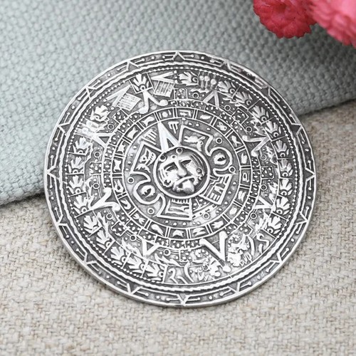Vintage Mexican Sterling Silver Aztec Sun Stone Brooch Pendant - Ornate ...